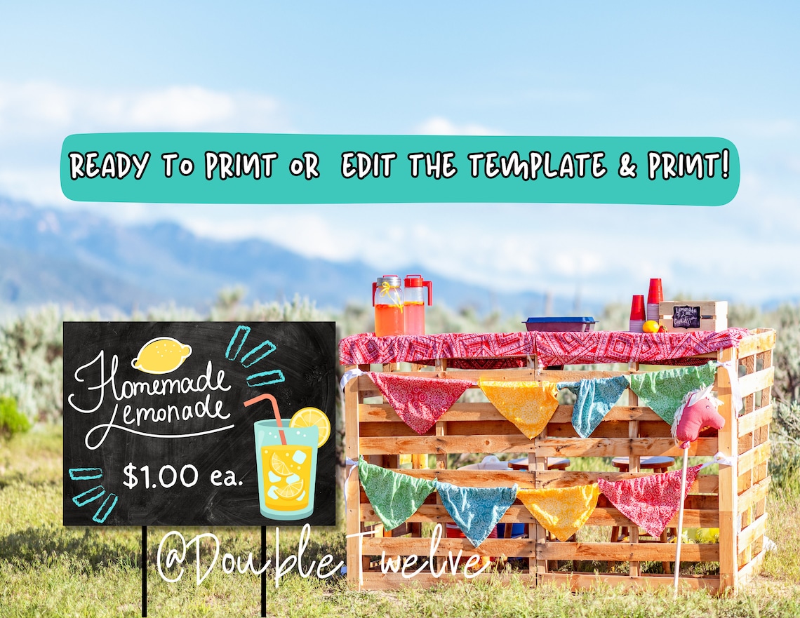 Printable Lemonade Stand Yard Sign, Cute Kids Lemonade Stand DIY ...
