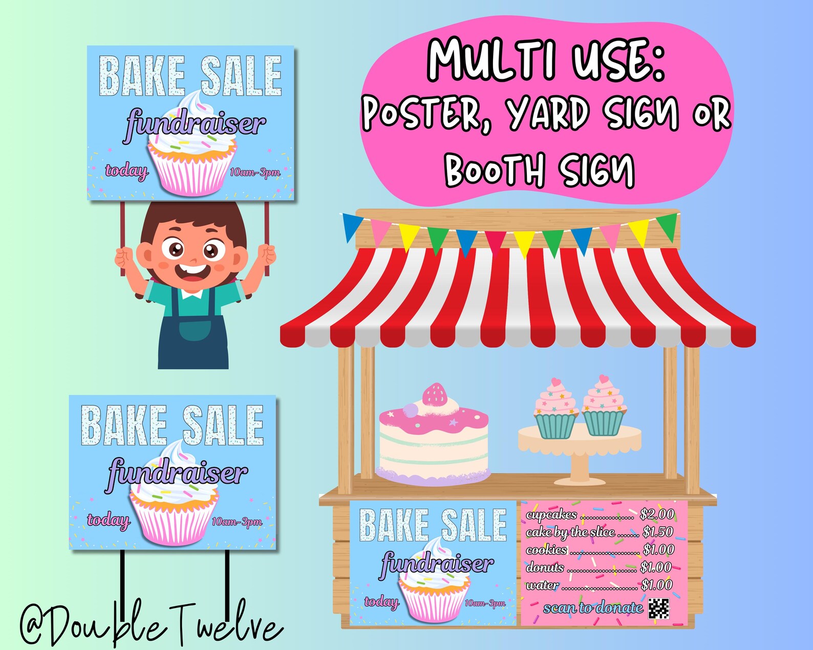 Custom Bake Sale Sign Bundle, Cute Kids Bake Sale Fundraiser Signage ...