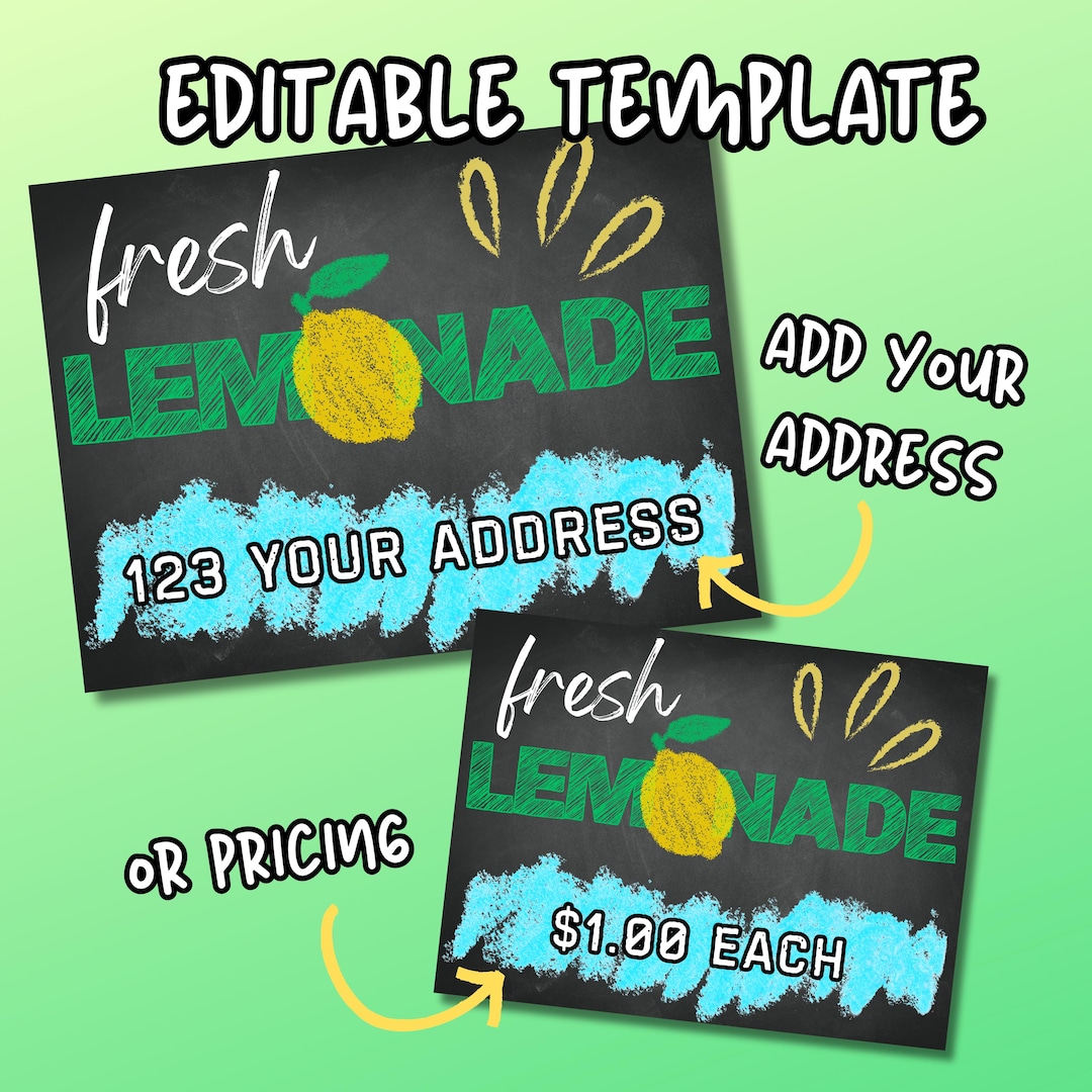Printable Lemonade Stand Yard Sign, Kids Summer Business Booth ...
