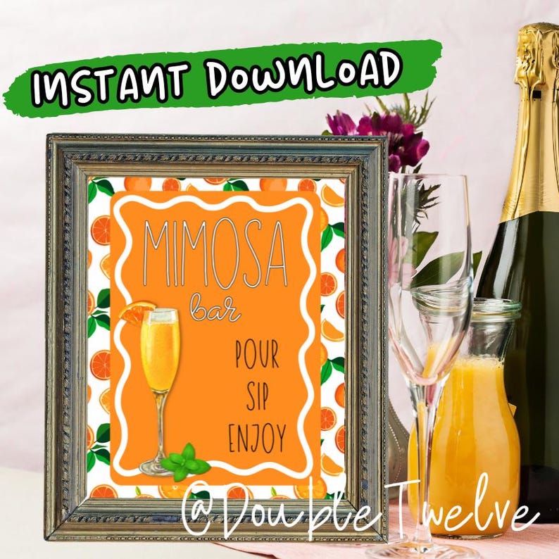 Printable Mimosa Bar Sign, Brunch Menu Summer Garden Party, Baby Bridal ...