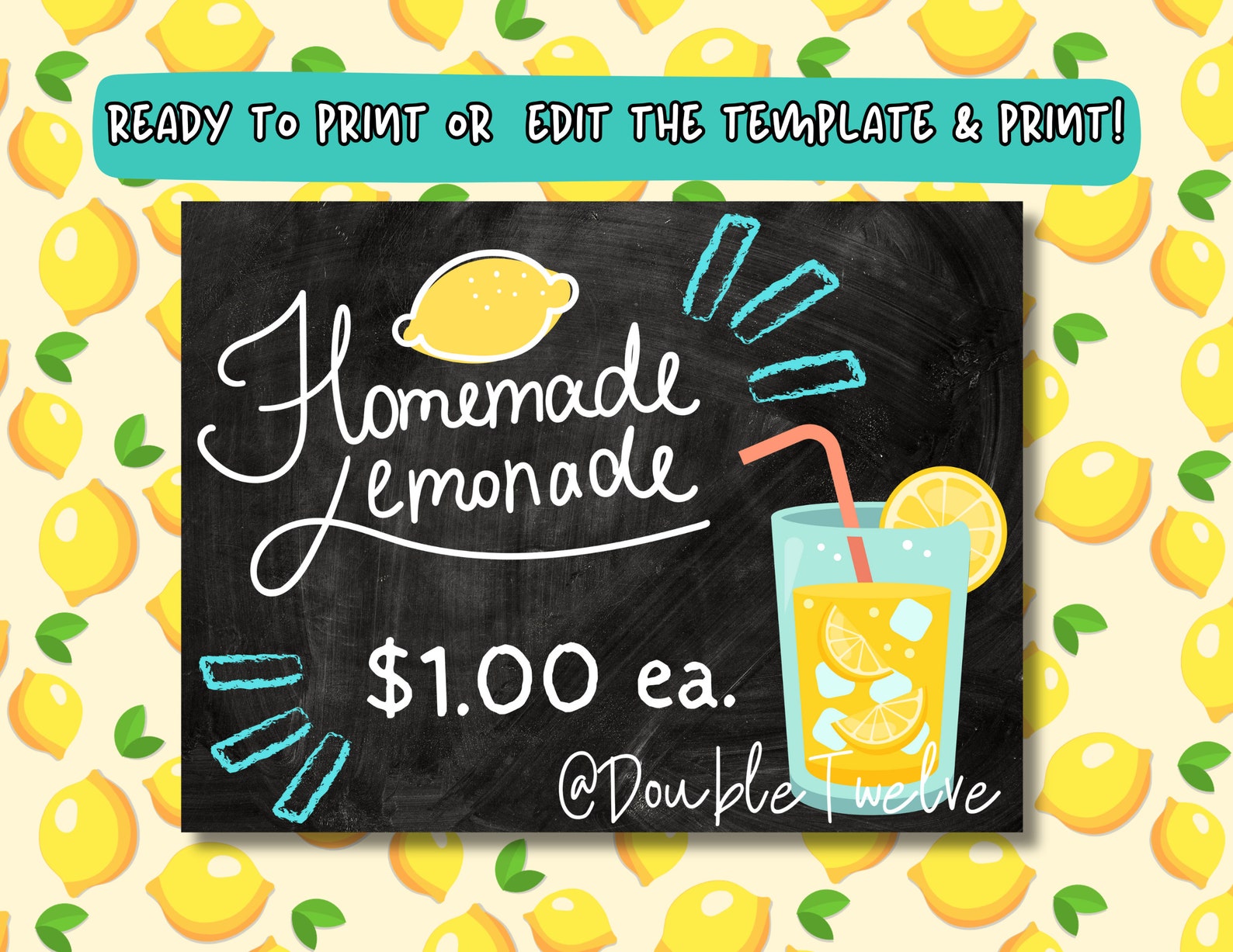 Printable Lemonade Stand Yard Sign, Cute Kids Lemonade Stand DIY ...