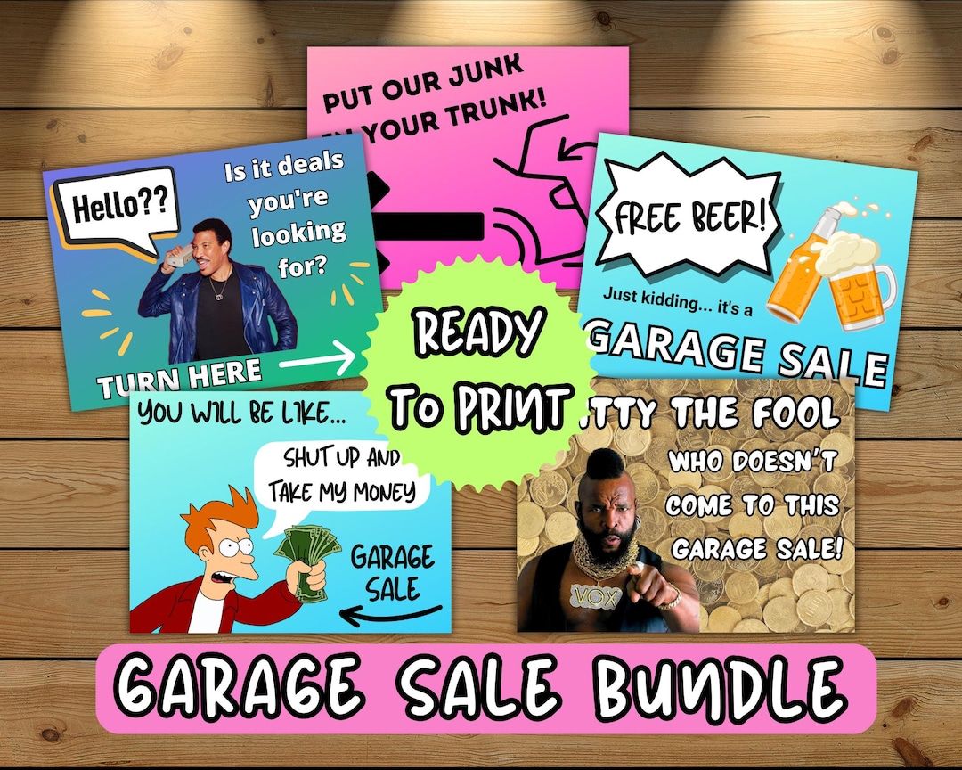 Funny Garage Sale Sign Bundle, Ready to Print Yard Sale Signs, DIY ...