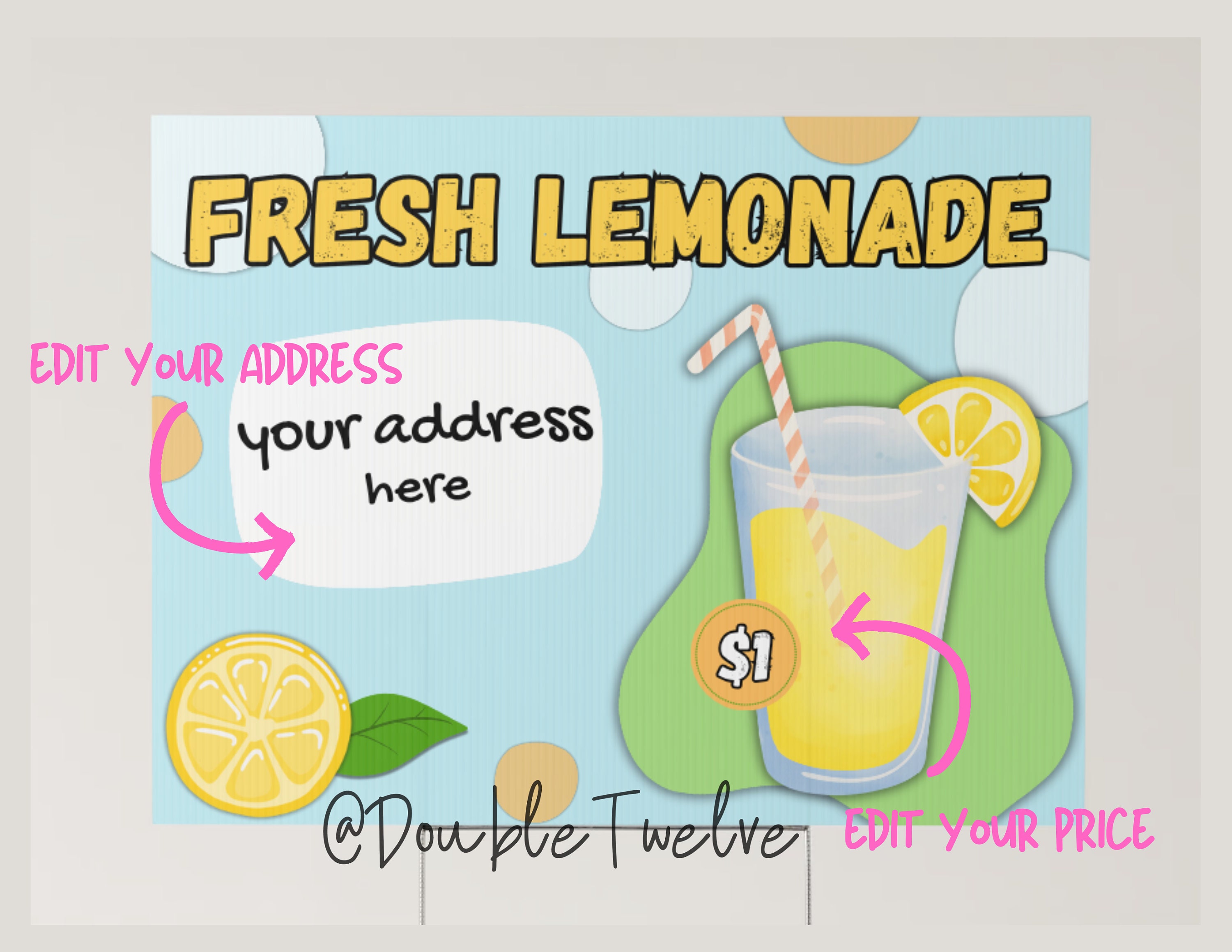 Cute Lemonade Stand Yard Sign Poster, Printable Lemonade Stand Sign ...