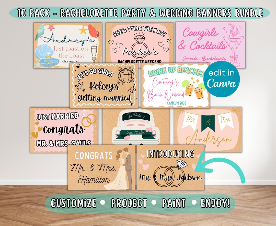 Wedding + Bachelorette Banners Bundle | Bridal Shower Parties | Painted ...