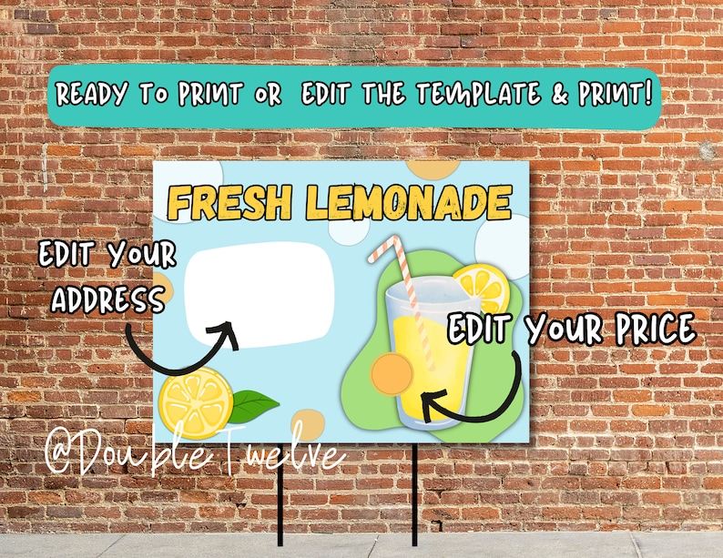 Cute Lemonade Stand Yard Sign Poster, Printable Lemonade Stand Sign ...