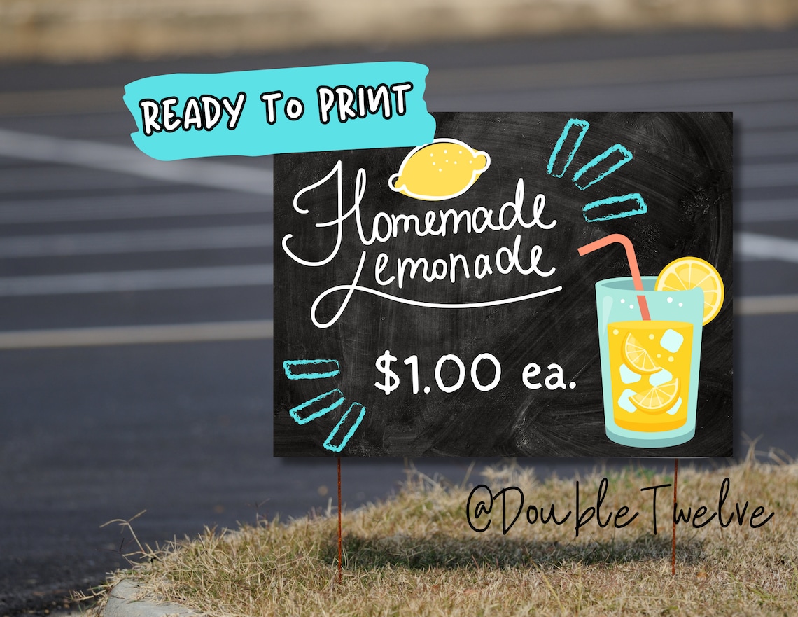 Printable Lemonade Stand Yard Sign, Cute Kids Lemonade Stand DIY, Summer Activities for Kids ...