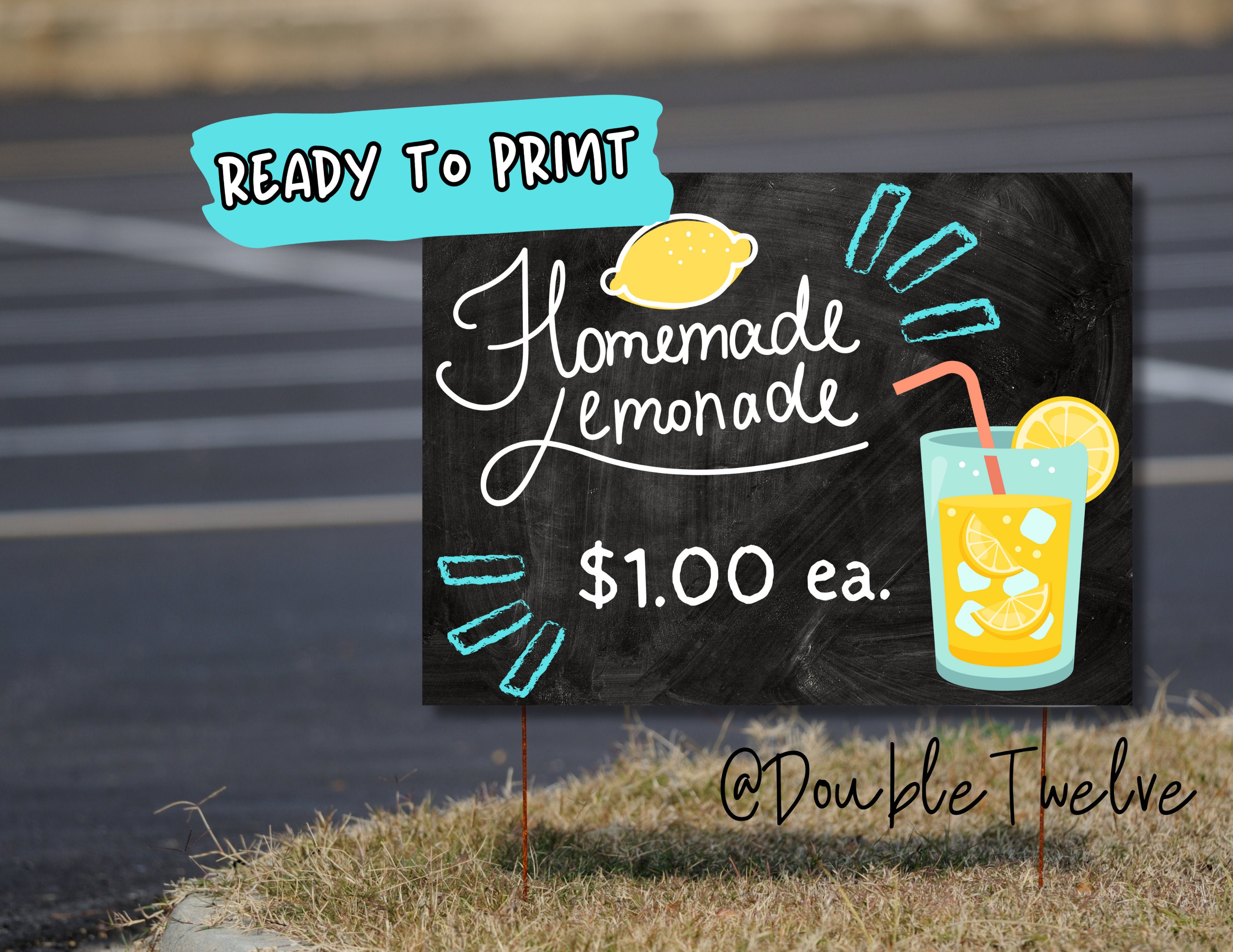 Printable Lemonade Stand Yard Sign, Cute Kids Lemonade Stand DIY ...