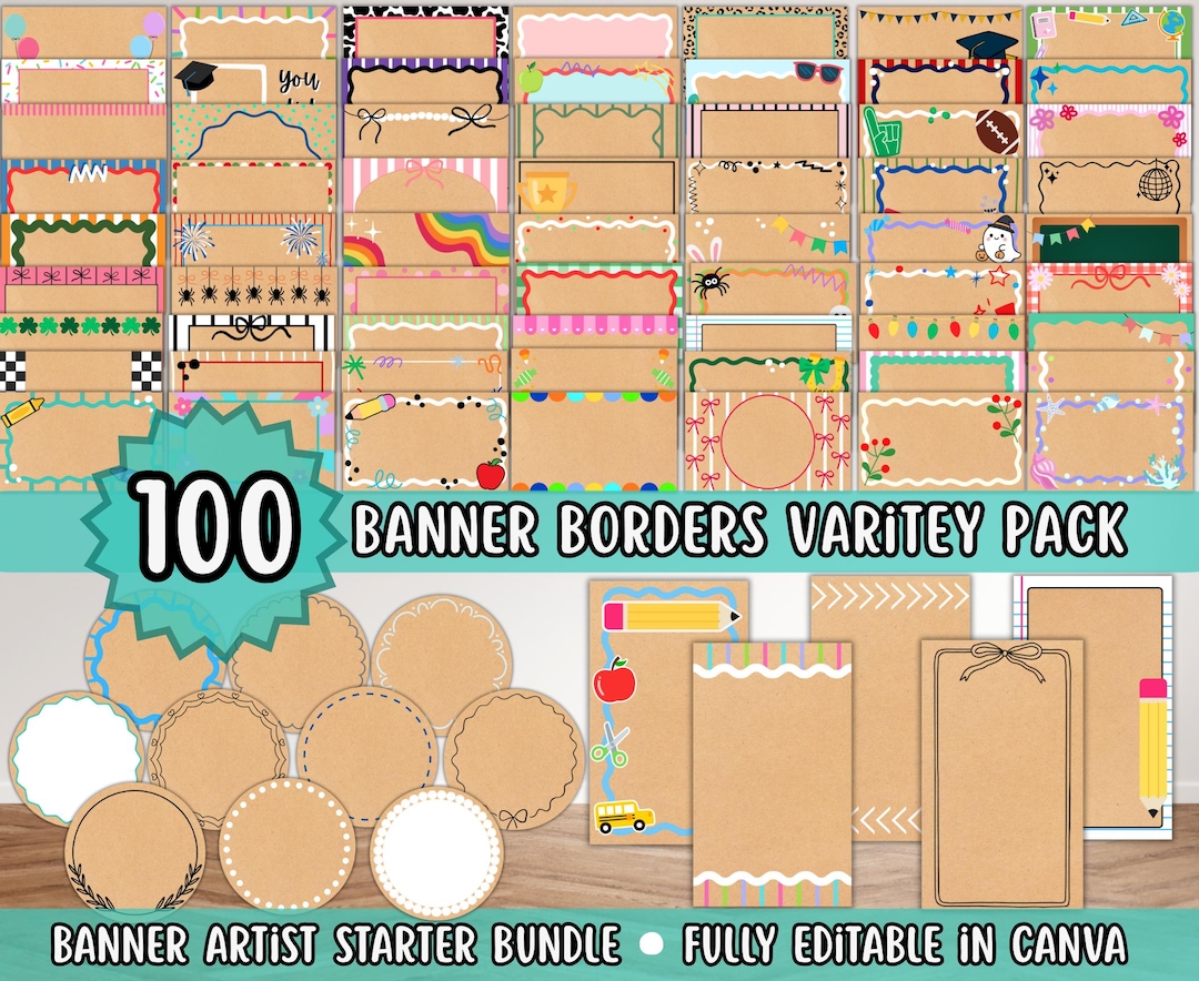 Project & Paint Banner Borders, 100 Painted Banner Templates | Digital ...
