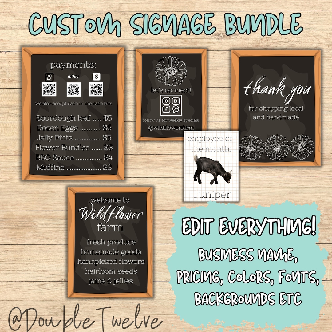 Editable Craft Fair Display Table Signs, Small Business Farm Stand ...
