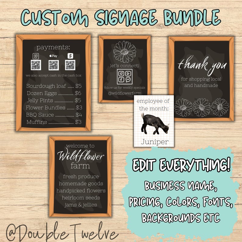 Editable Craft Fair Display Table Signs, Small Business Farm Stand ...