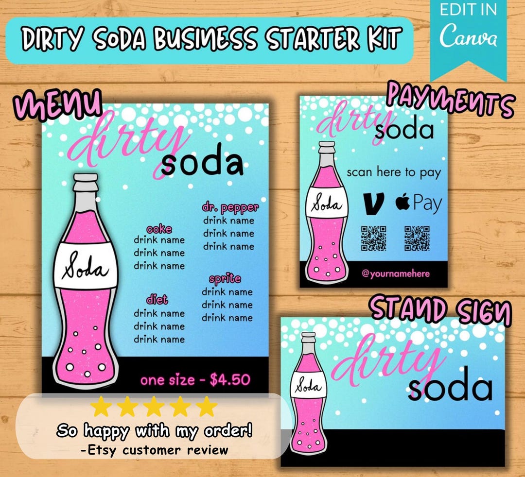 Retro Dirty Soda Mobile Cart Sign, Drink Business Display Menu ...