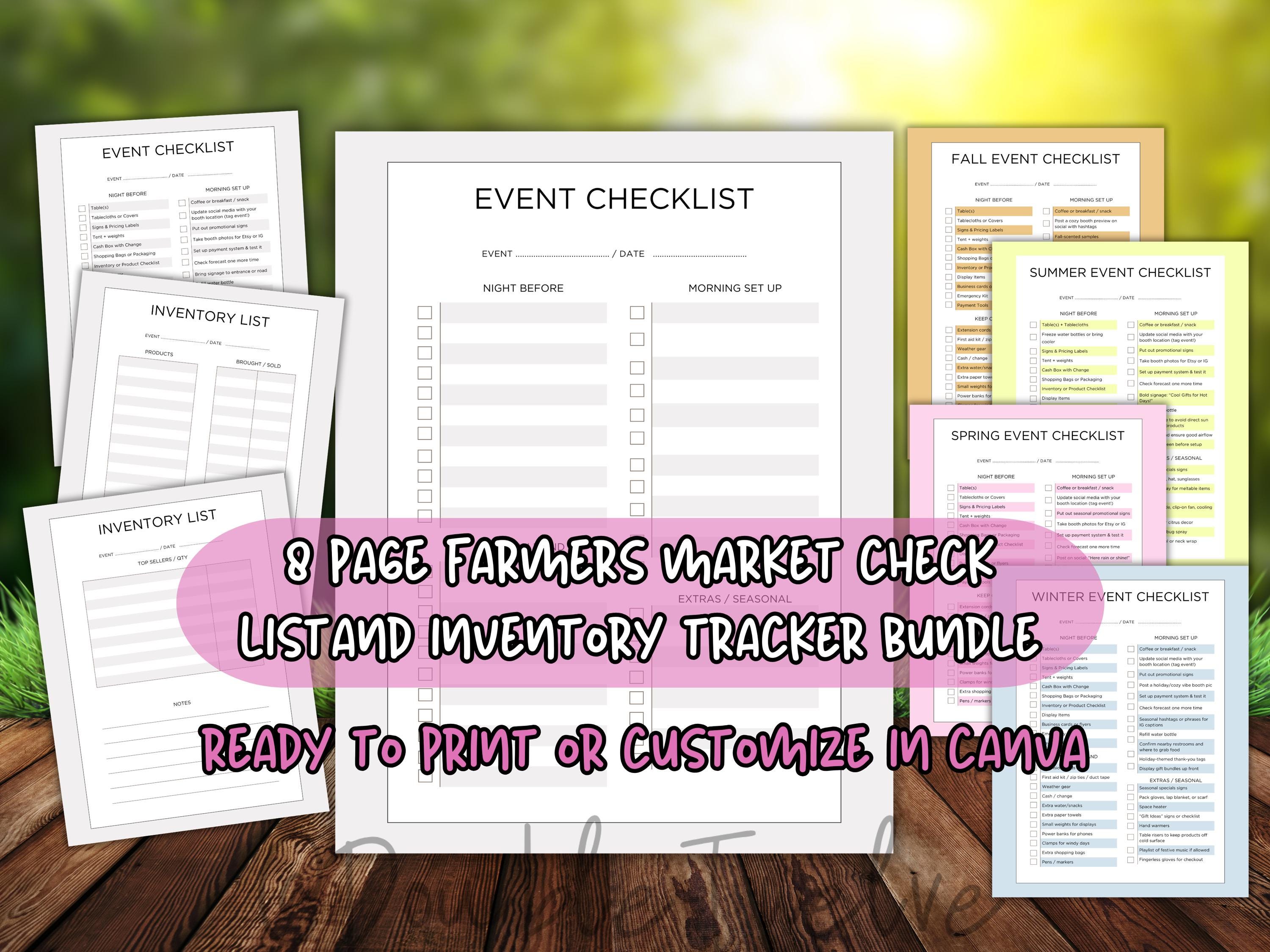Farmers Market Checklist & Inventory Bundle, 8 Pages for Vendor Booth ...