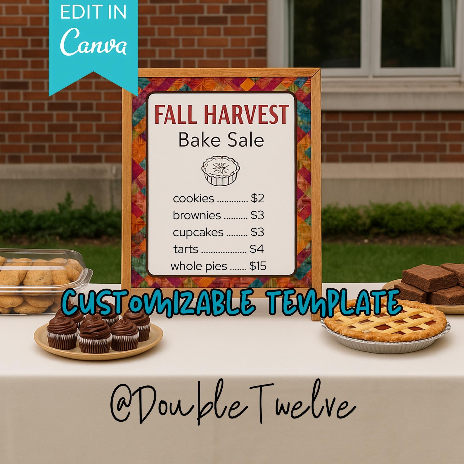 Fall Bake Sale Sign Template, Printable Bake Sale Menu for Craft Fairs ...