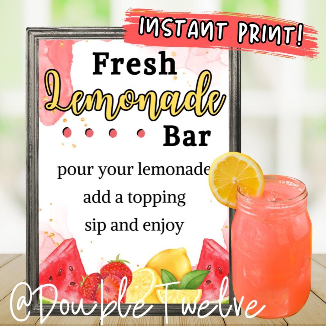 Pink Watermelon Lemonade Bar Menu Sign, Summer BBQ Party Birthday ...