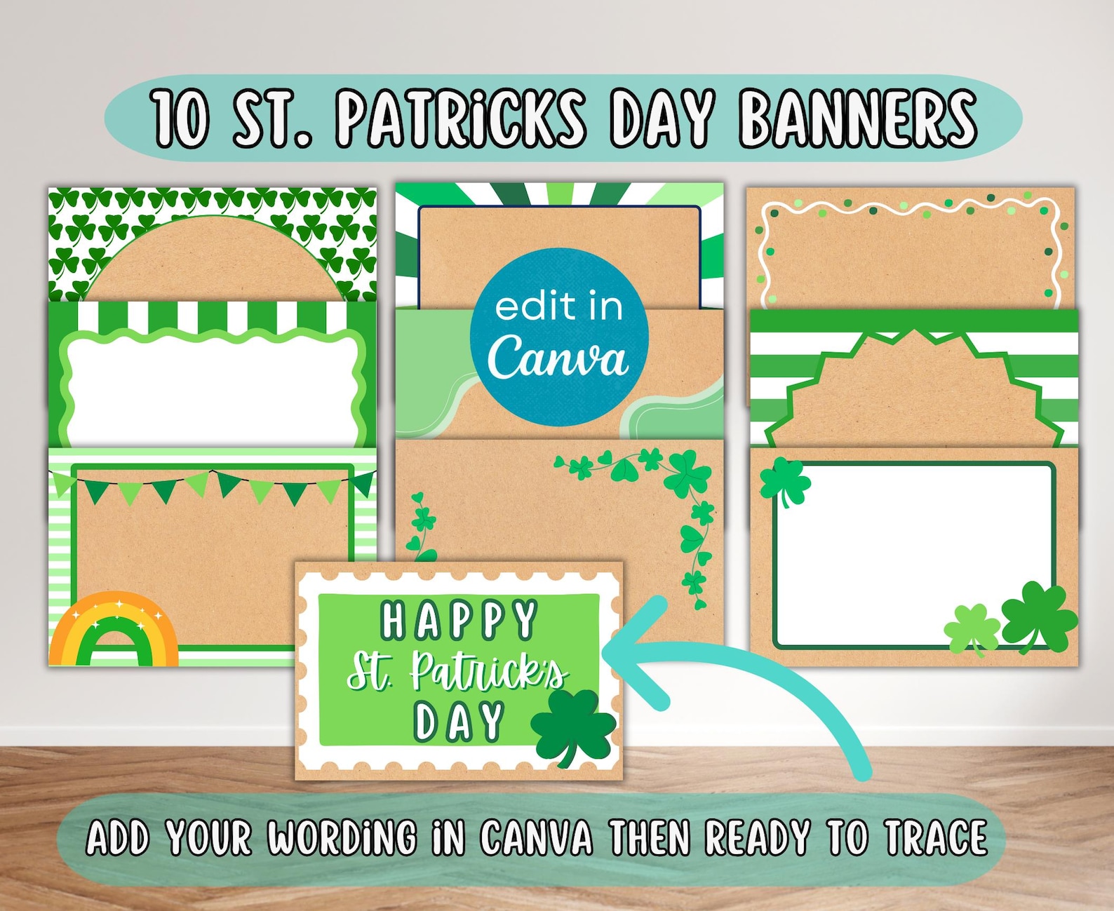 St. Patrick's Day Banner Borders, Project & Trace Canva Templates for ...