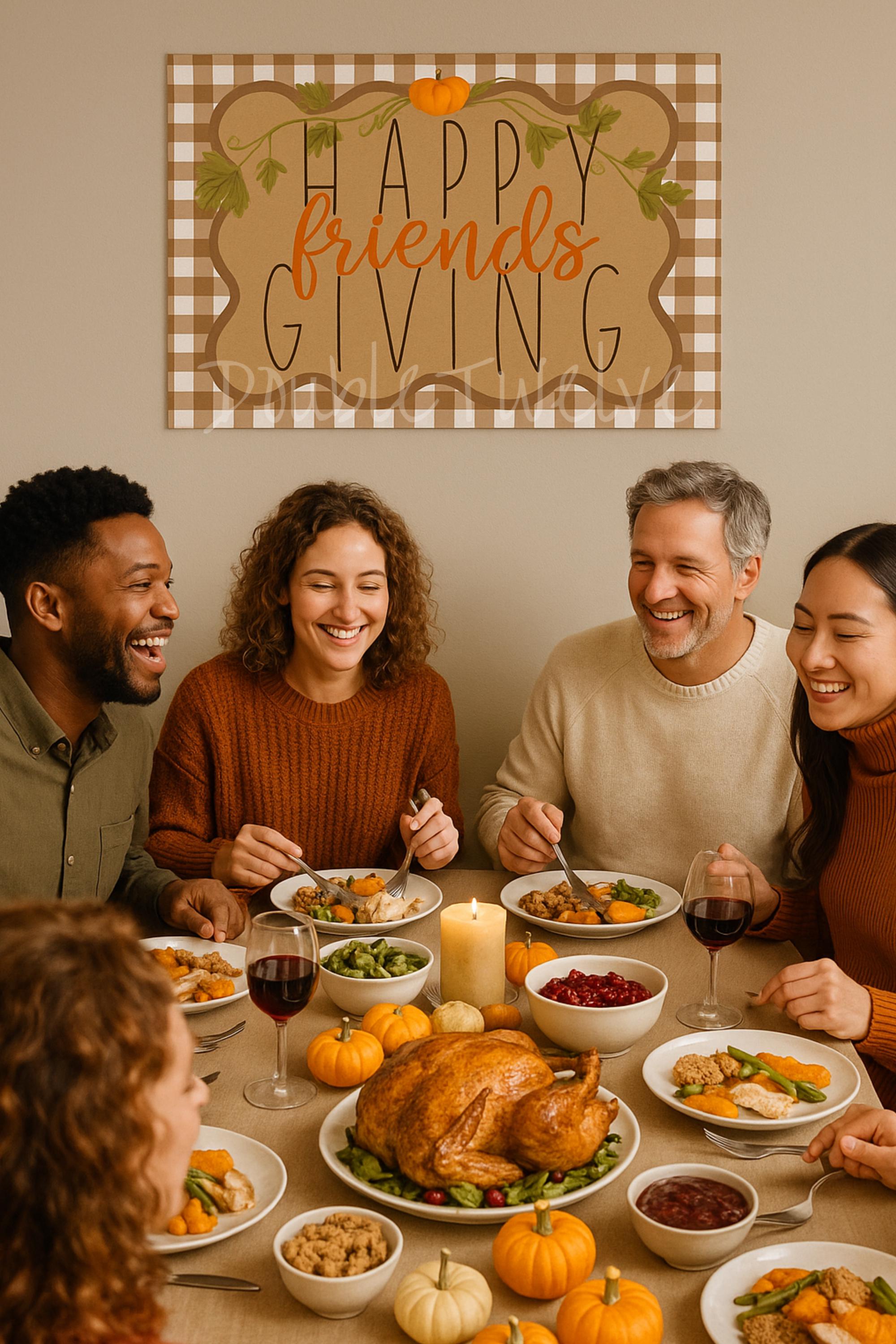 Happy Friendsgiving Banner | Painted Friendsgiving Banner Party Decor ...