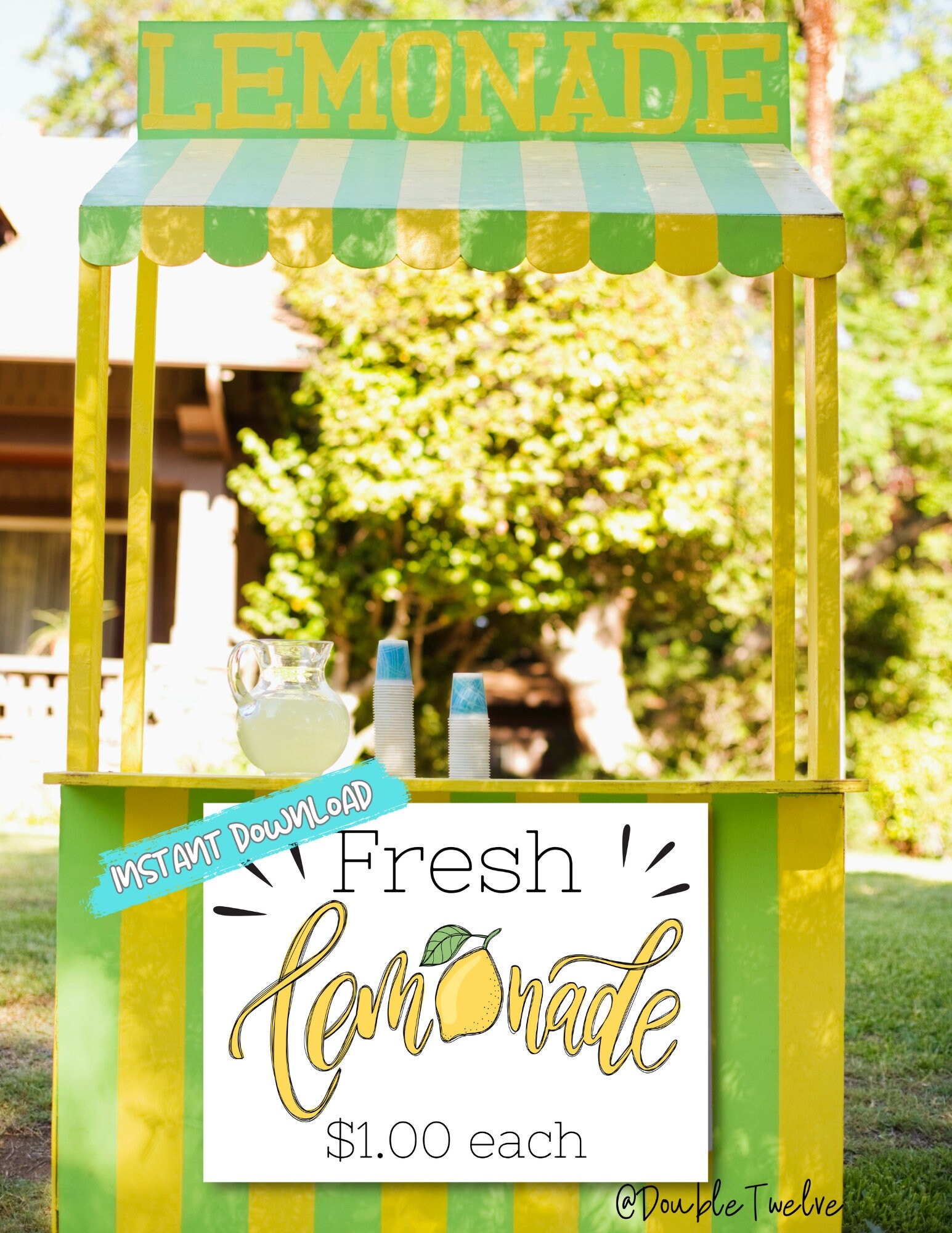 Printable Lemonade Stand Sign, DIY Kid Lemonade Stand, Mobile Bar Cart ...