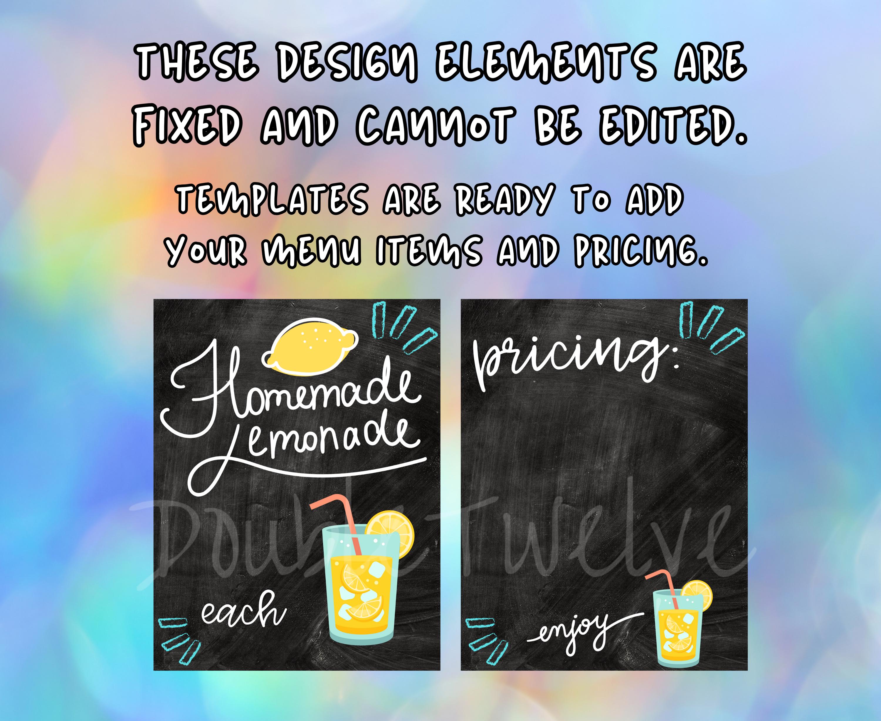 Lemonade Stand Poster & Pricing Sign Bundle, Editable Canva Template ...