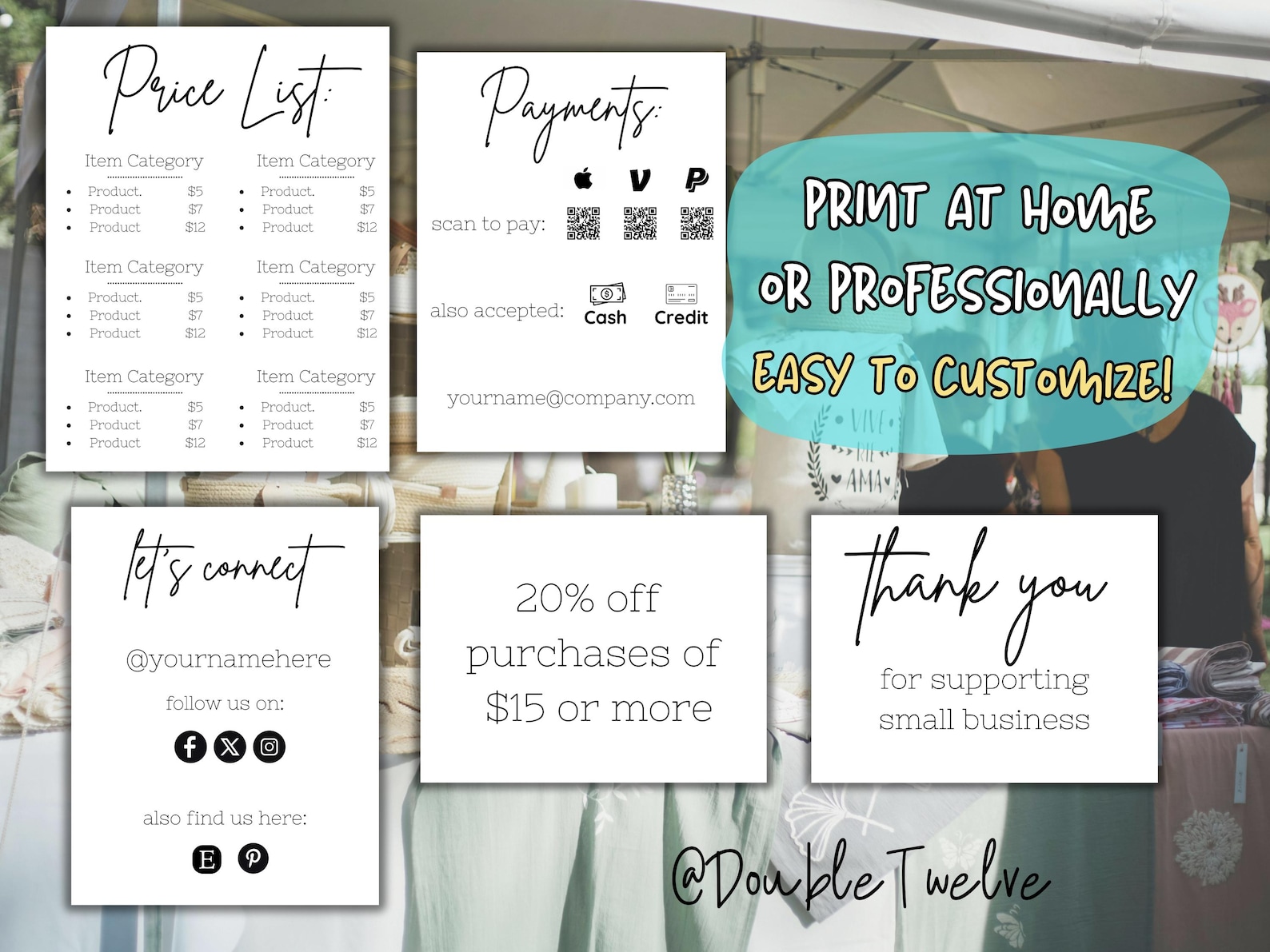 Small Business Signs Bundle, Instant Editable Canva Template, Flea ...