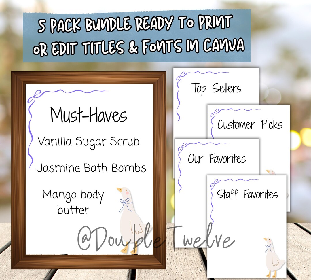 Silly Goose Theme Craft Fair Bundle, 5 Printable Favorites Signs ...