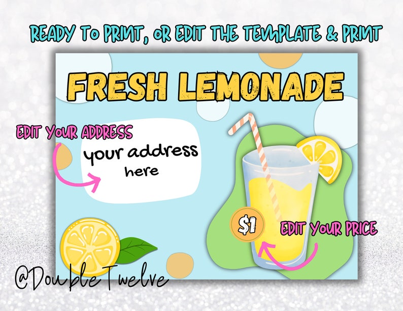 Colorful Lemonade Stand Printable Sign, Kids' Summer Business, Ready to ...