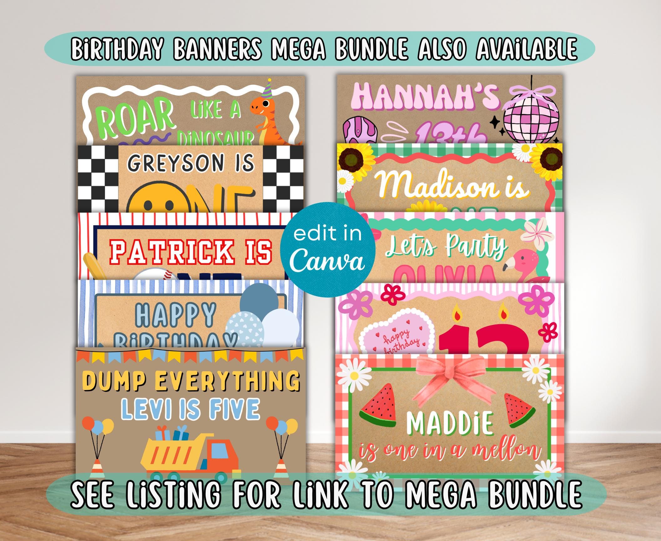 Painted Birthday Banner Template Bundle | Hand-painted Banners Boys ...