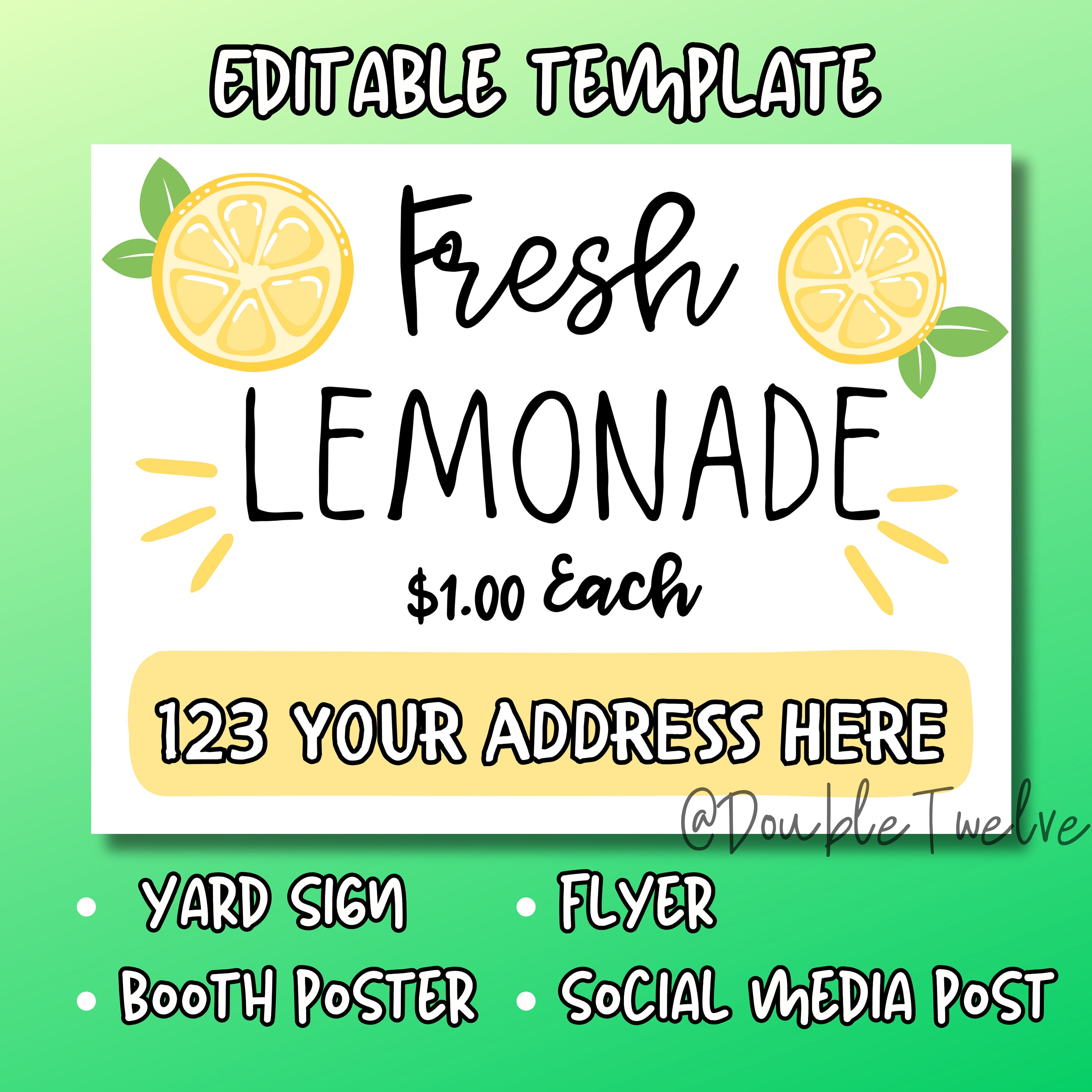Printable Lemonade Stand Sign, DIY Lemonade Stand Yard Signs, Editable ...