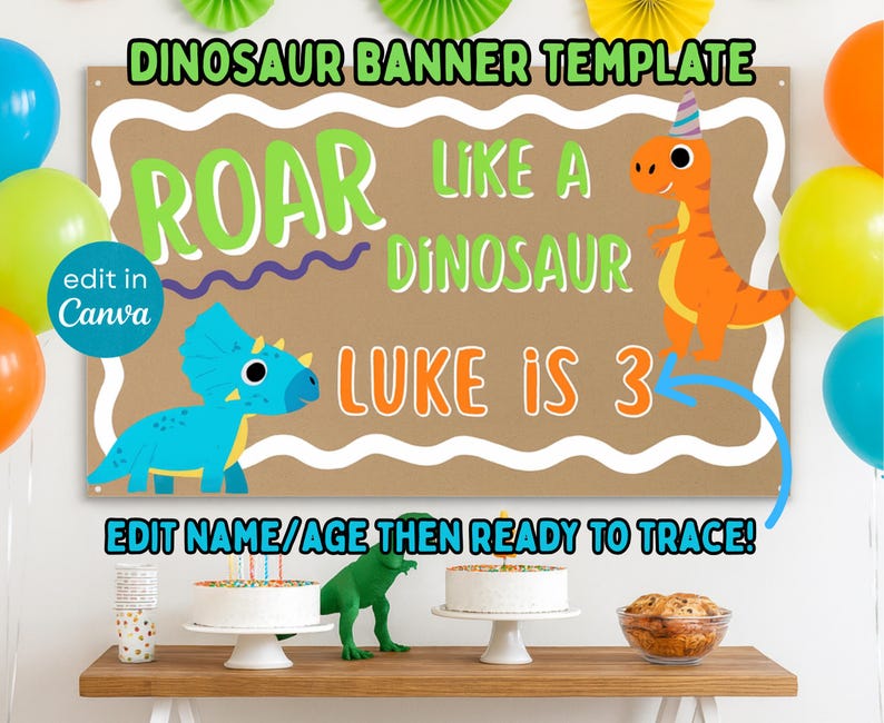 Dinosaur Birthday Banner Template, Hand Painted Banners Mockups ...