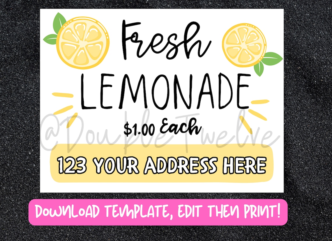 Printable Lemonade Stand Sign, DIY Lemonade Stand Yard Signs, Editable ...