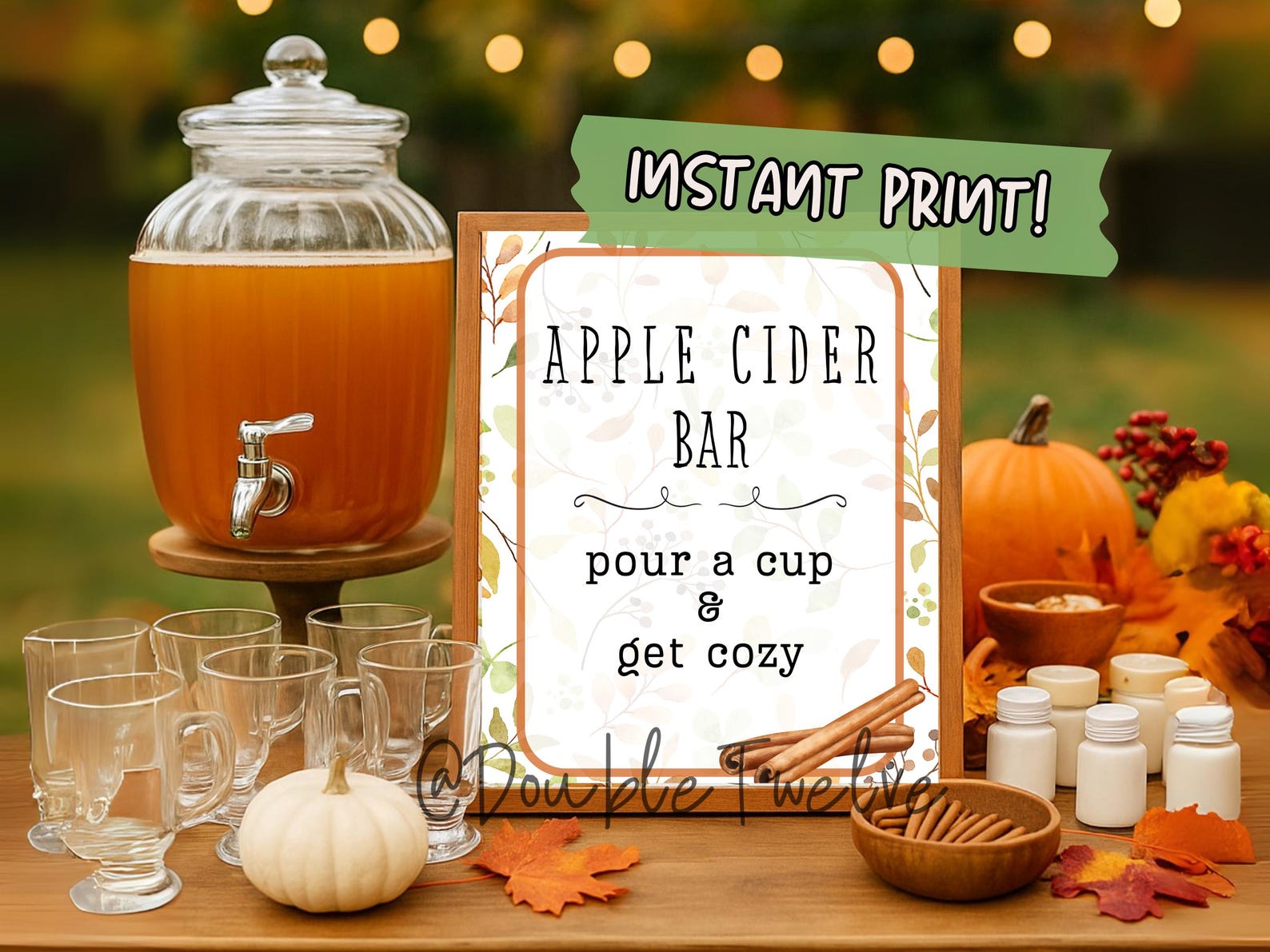Printable Hot Apple Cider Bar Sign, Fall Floral Printable Autum Party ...
