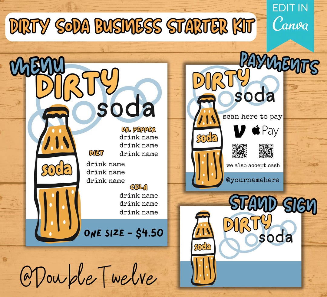 Dirty Soda Bar Mobile Cart Signs, Soda Business Pricing & Menu ...