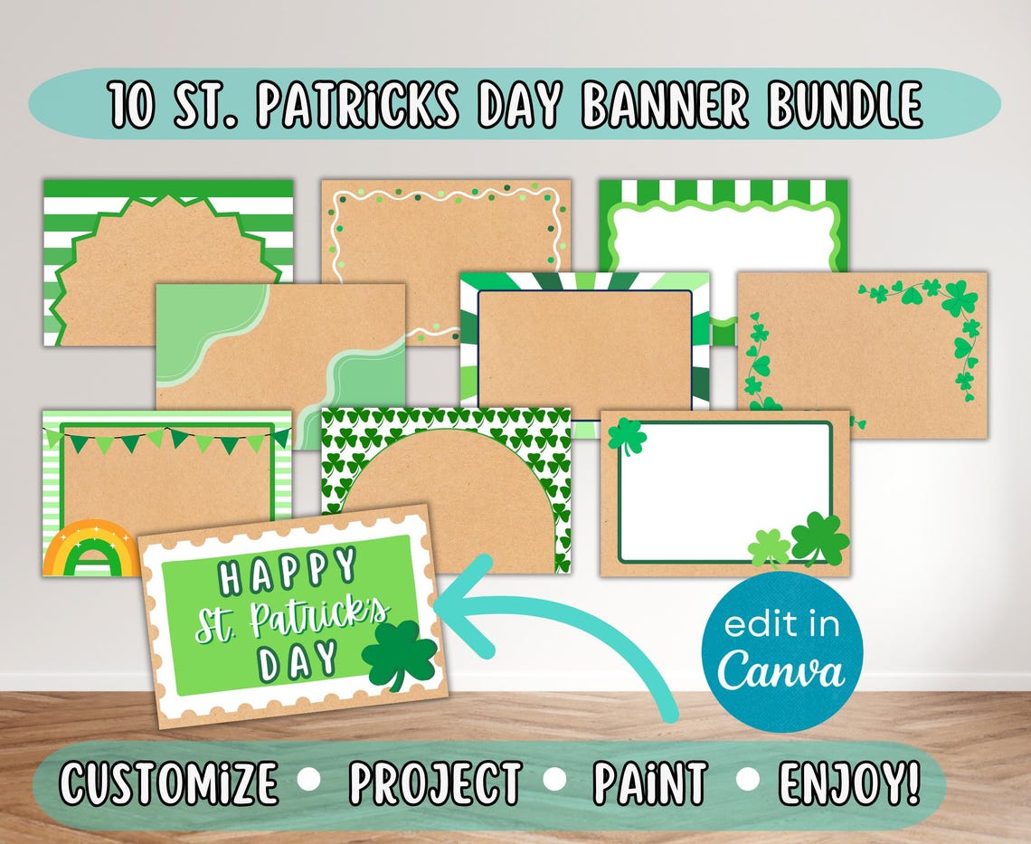 St. Patrick's Day Banner Borders, Project & Trace Canva Templates for ...