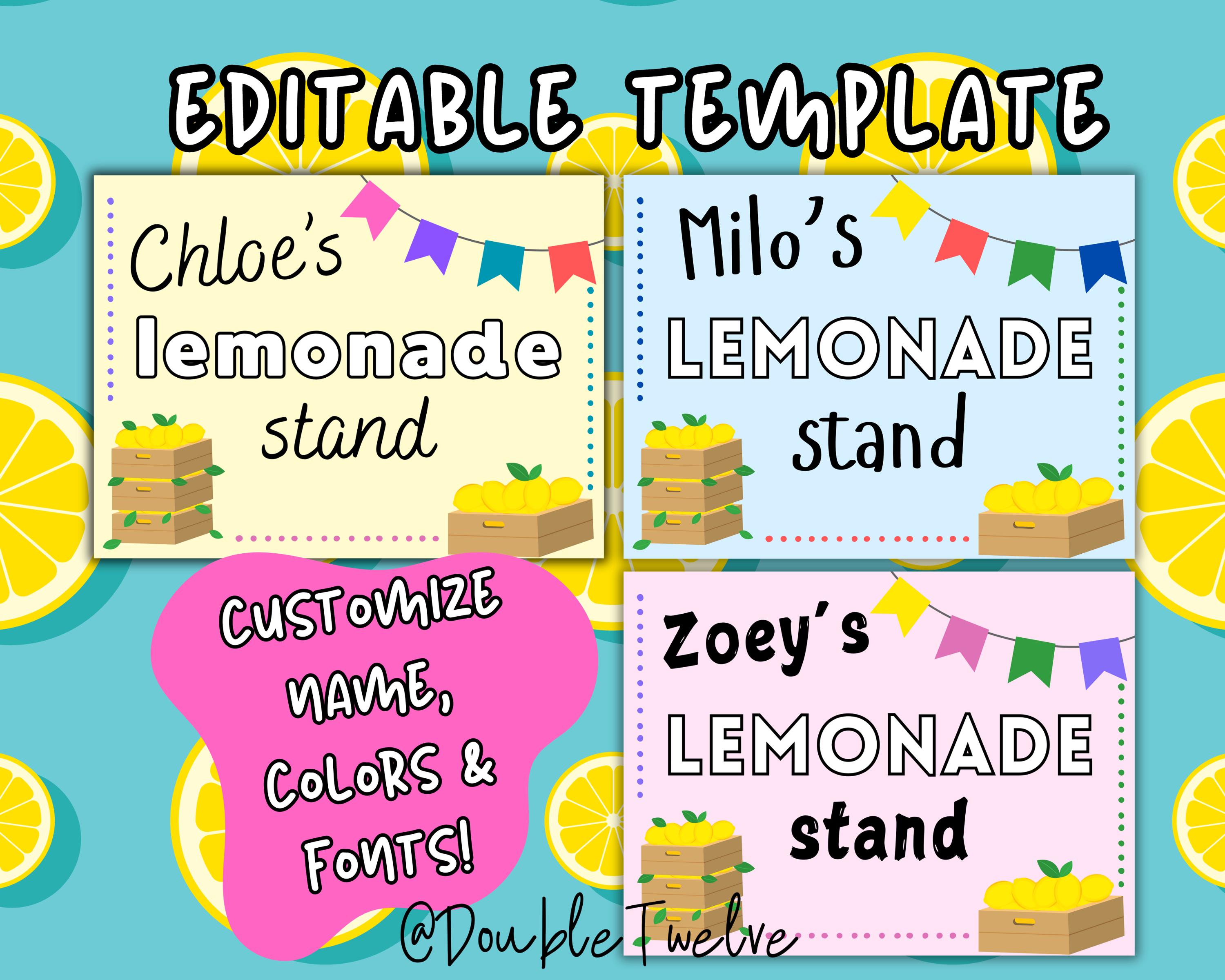 Custom Name Lemonade Stand Sign, DIY Lemonade Booth Poster, Lemonade ...