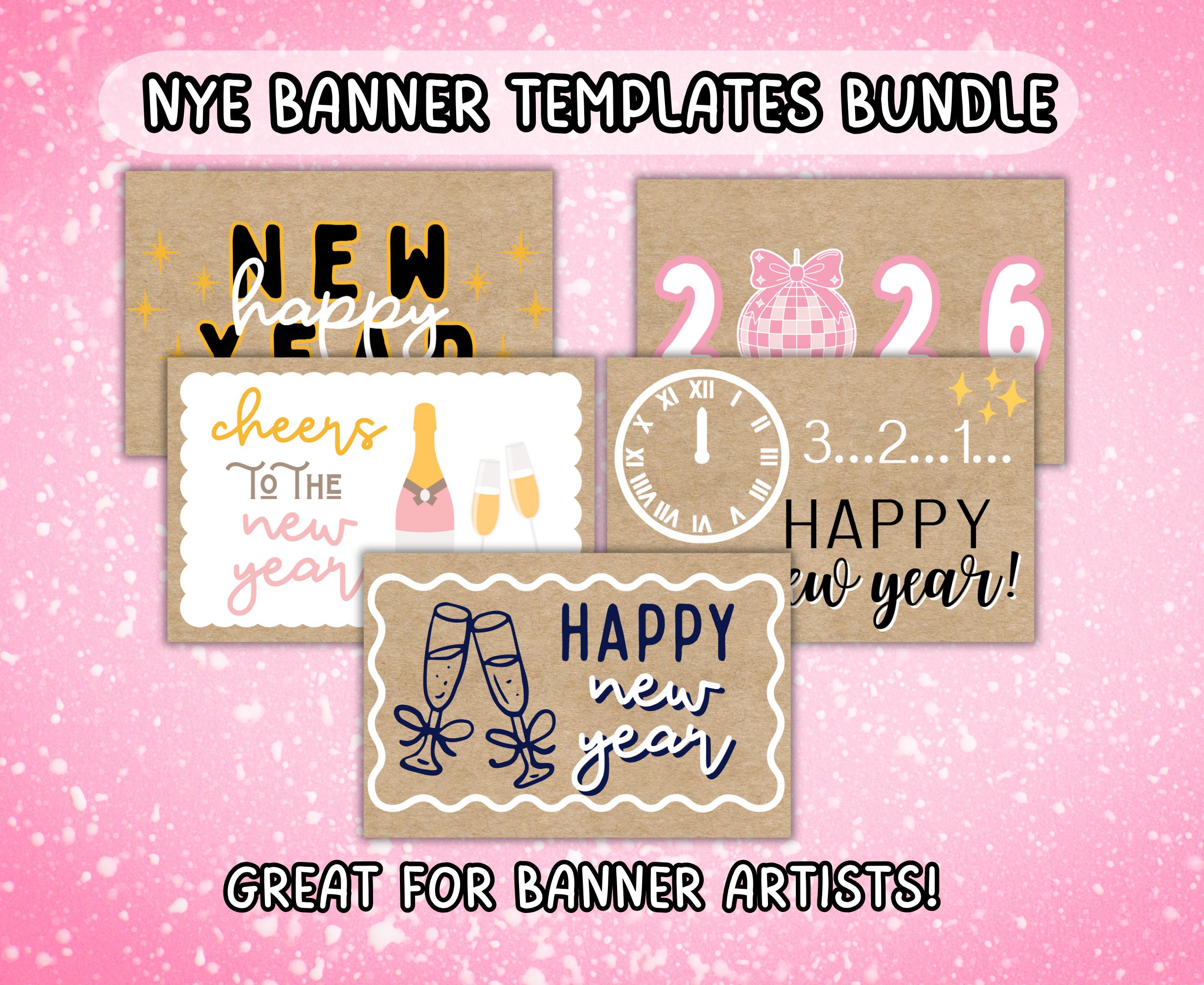 New Years Eve Painted Banners Bundle, NYE Banner Templates, New Year ...