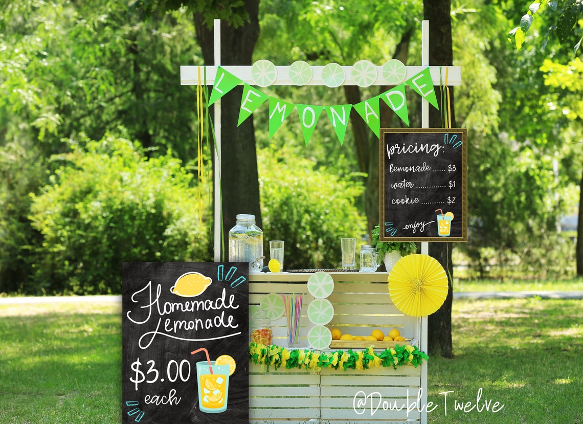 Lemonade Stand Poster & Pricing Sign Bundle, Editable Template, Summer ...