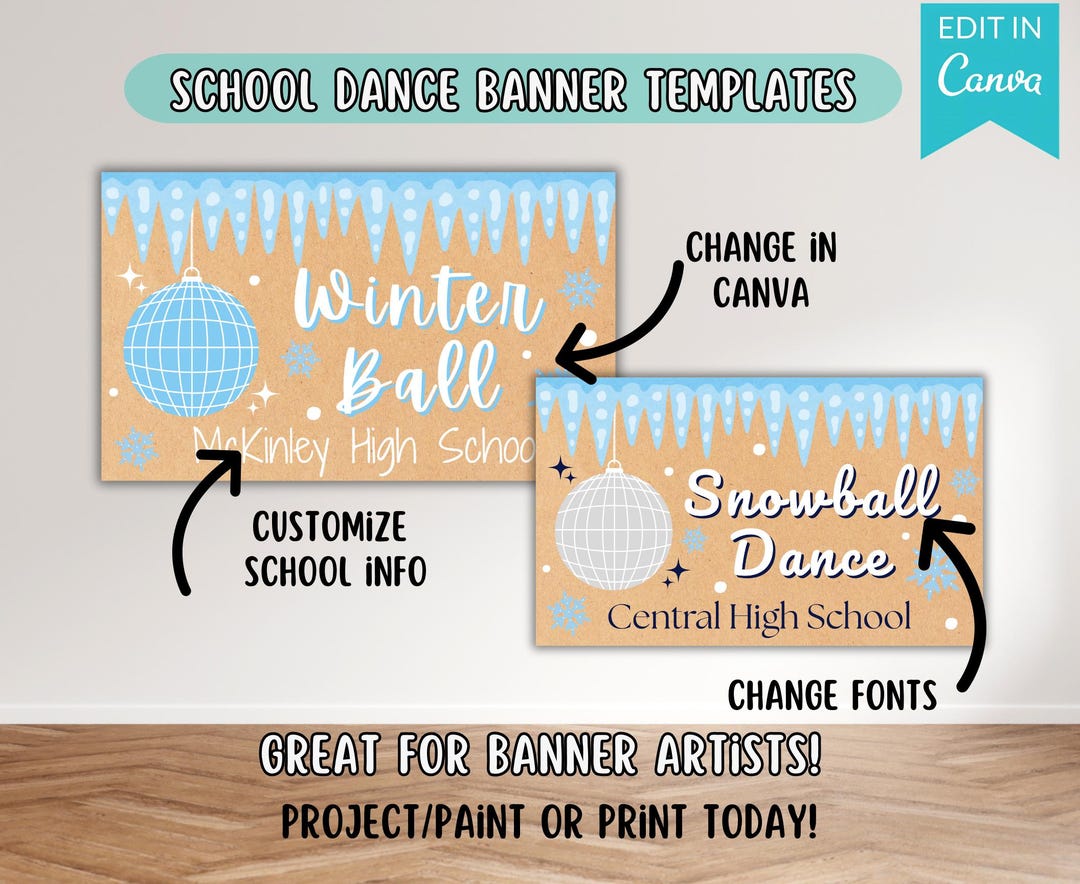 School Dance Painted Banner Templates | Winter Ball & Snowball Dance ...