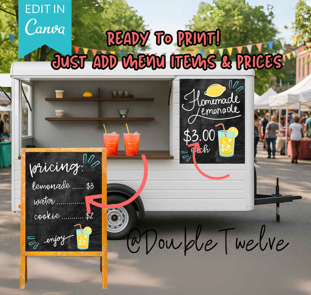 Mobile Lemonade Trailer Business Signs, Lemonade Cart Poster & Pricing ...