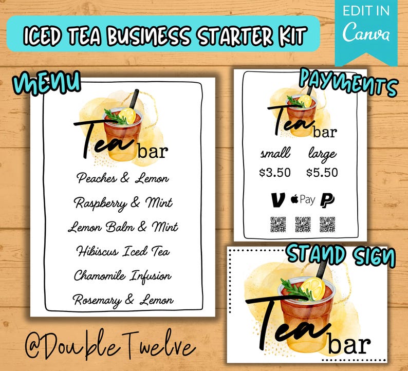 Iced Tea Bar Mobile Cart Signs, Lemonade Soda Business Menu Sign ...