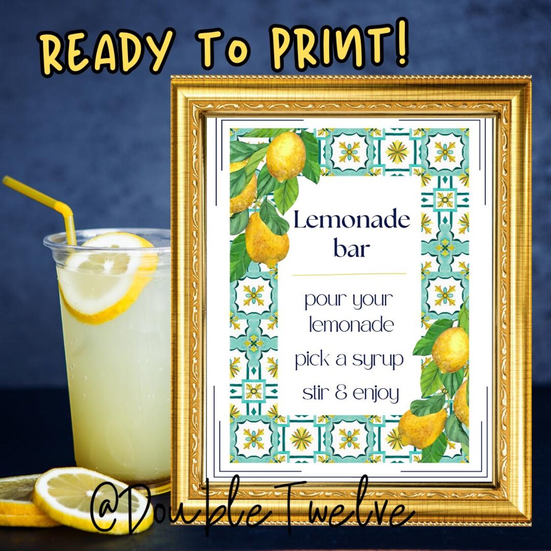 Mediterranean Theme Lemonade Bar Menu Sign, Greece Aesthetic Mosiac Tile Lemons, Summer BBQ ...
