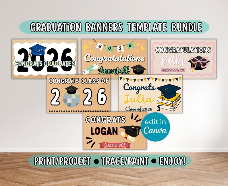 Graduation Banner Template Bundle 2026, Editable Canva Graduation Signs ...