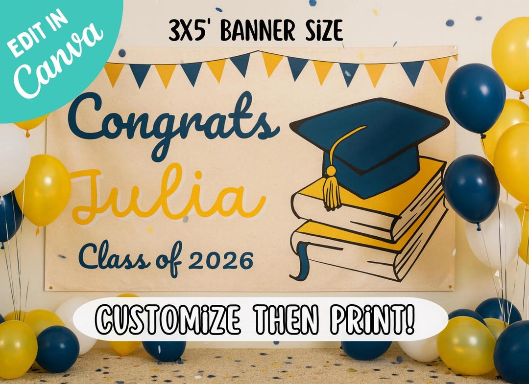 Graduation 3X5' Banner Template 2026, Editable Canva Graduation Signs ...