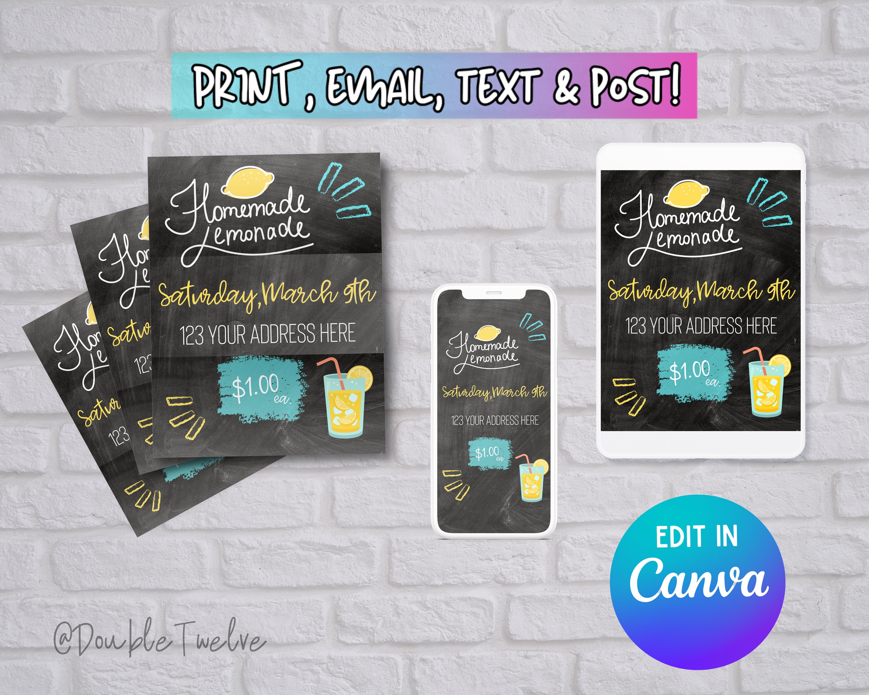 Printable Lemonade Stand Flyer, Customizable Template, Print Email Text ...