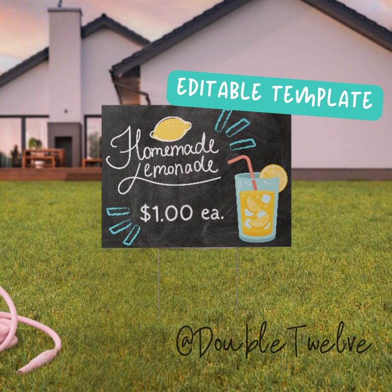 Printable Lemonade Stand Yard Sign, Cute Kids Lemonade Stand DIY ...