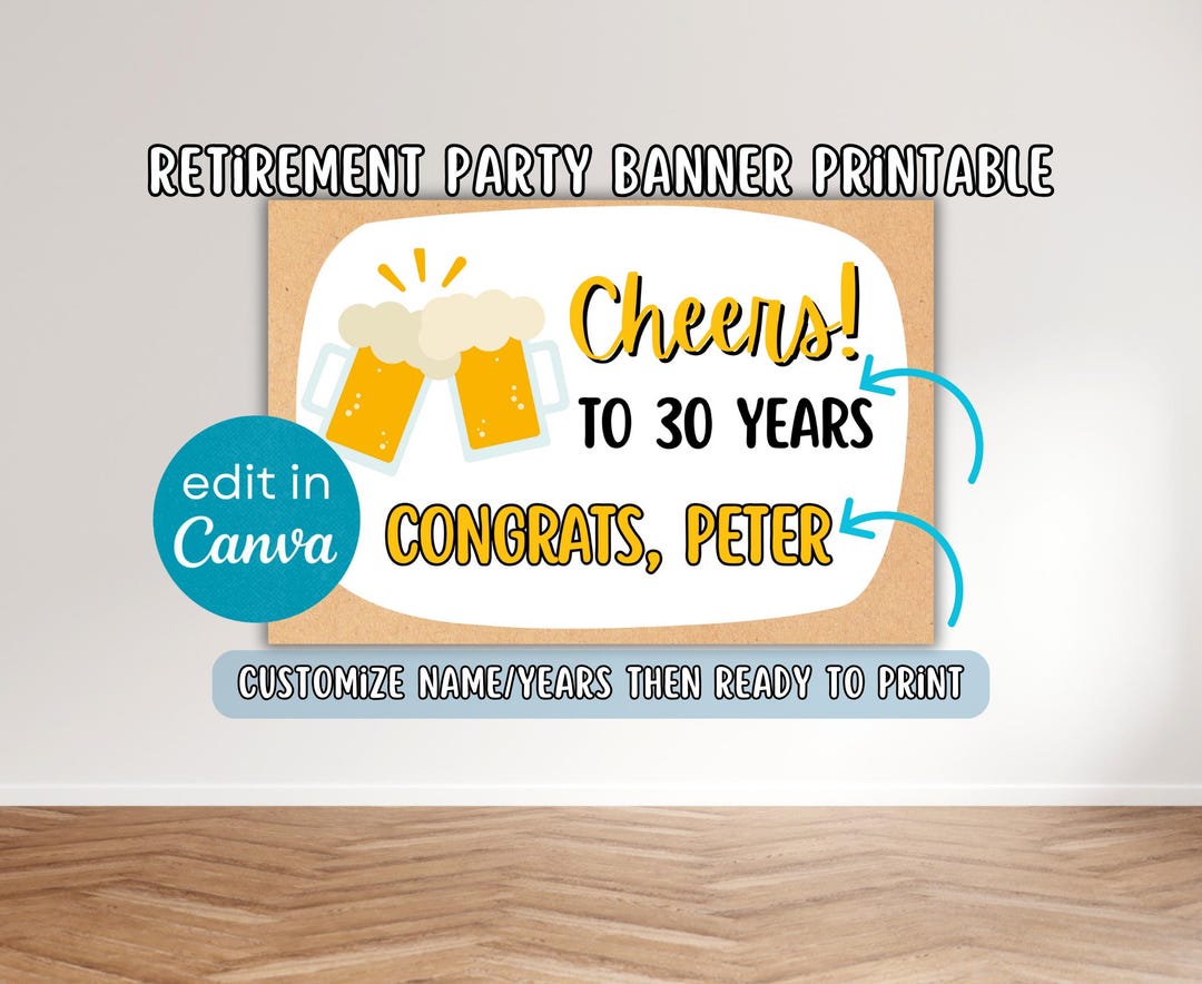 Printable Retirement Banner, Cheers to Retirement Custom Name Party ...