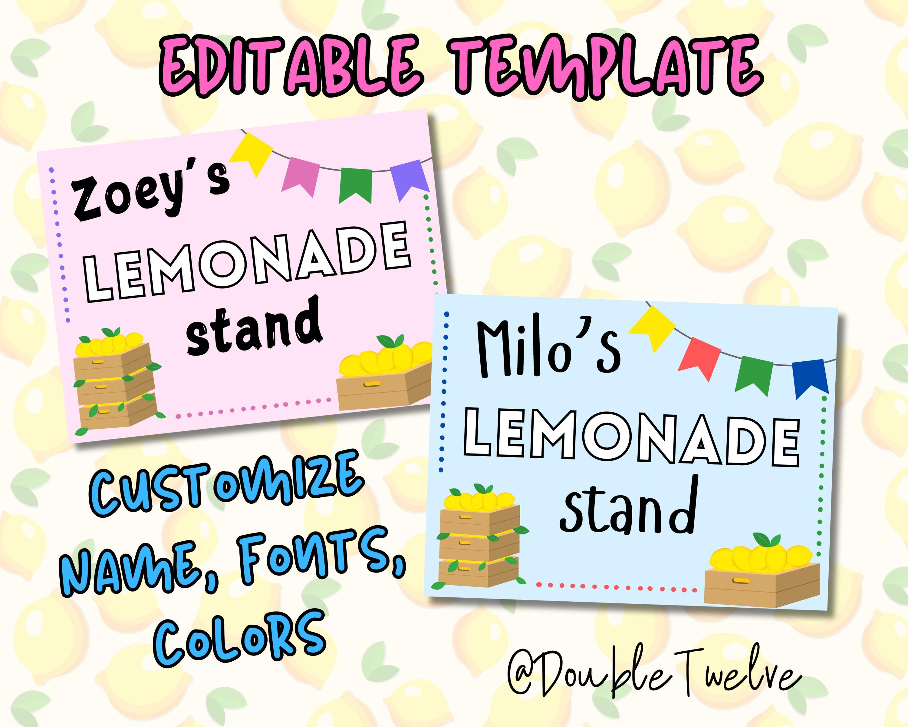 Custom Name Lemonade Stand Sign, DIY Lemonade Booth Poster, Lemonade ...