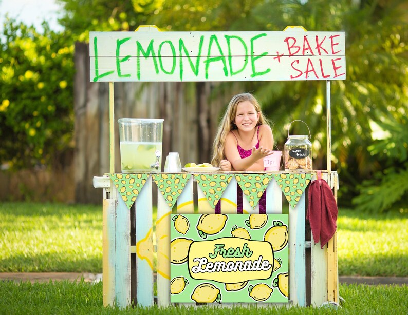 Printable Lemonade Stand Sign and Banner, Cute Kids Lemonade Stand DIY ...