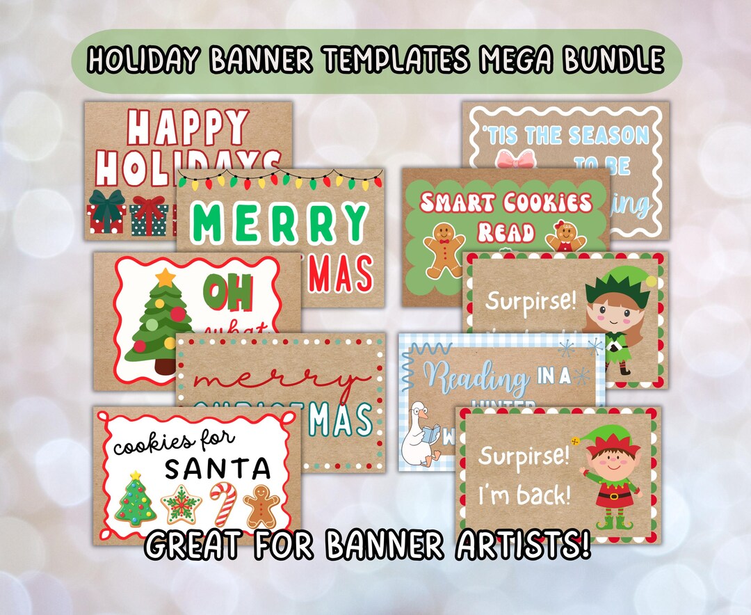 Merry Christmas Banners Bundle, Digital Template for Painted Banners ...