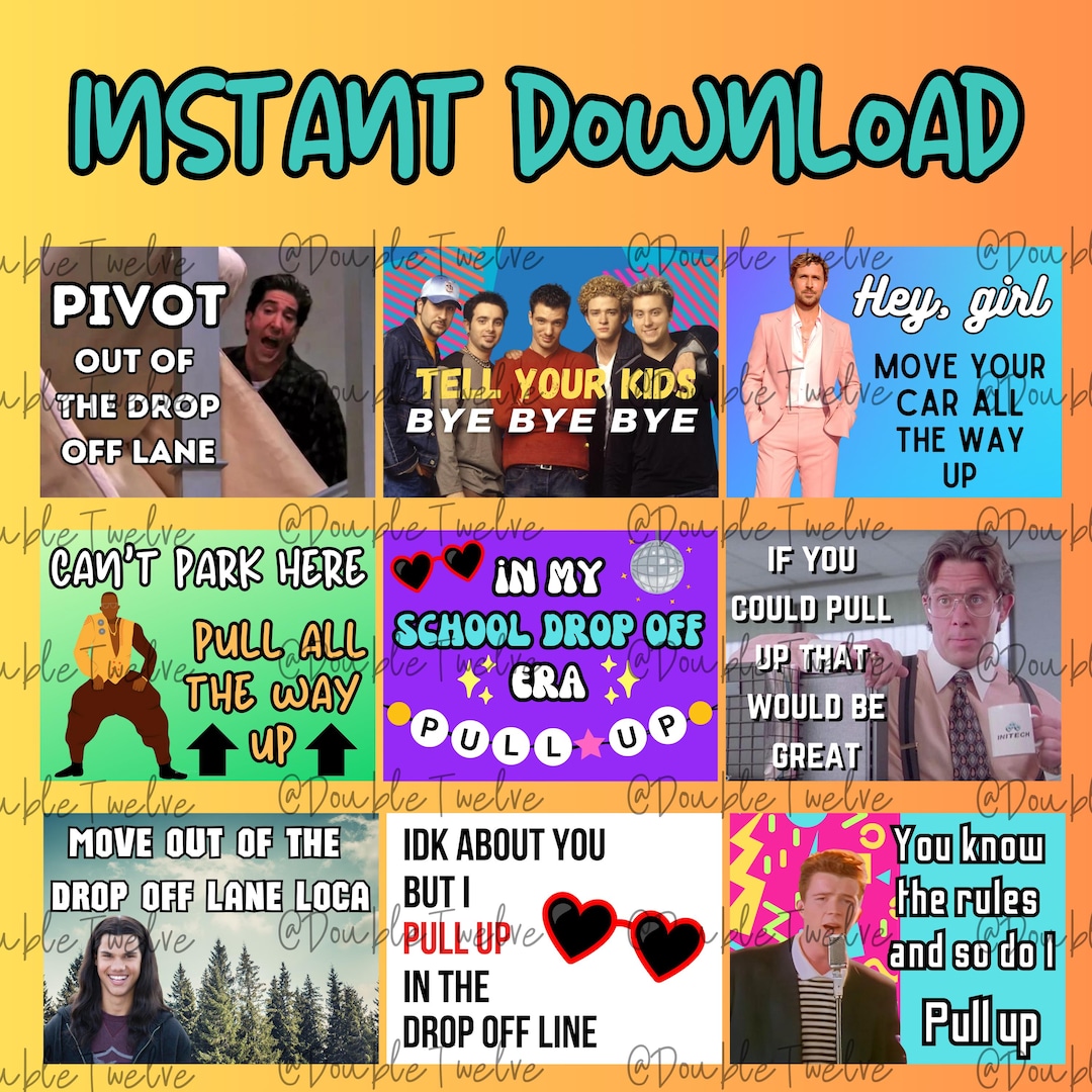 Funny School Drop off Line Sign Bundle, PTA School Poster, Millennial ...