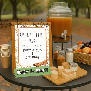 Printable Hot Apple Cider Bar Sign, Fall Floral Printable Autum Party ...