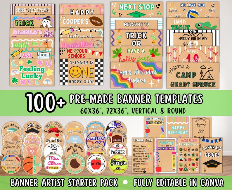 100+ Banner Mockups Bundle, Painted Banner Canva Templates | Birthday ...